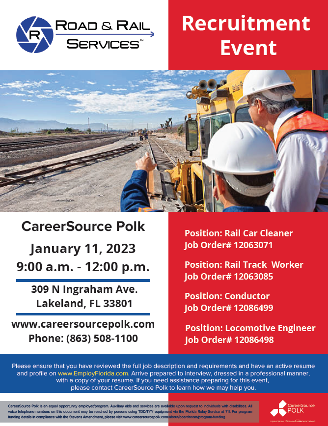 Hiring Event Road Rail Services CareerSource Polk Hiring Event Road Rail Services CareerSource Polk